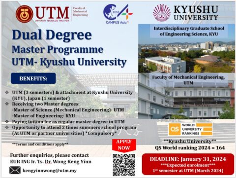 2024 Dual Degree Master Programme UTM – Kyushu University (KYU ...