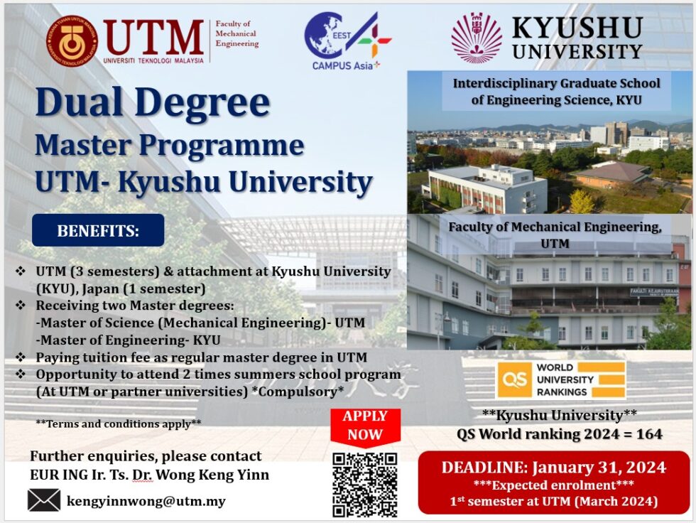 2024 Dual Degree Master Programme UTM - Kyushu University (KYU ...